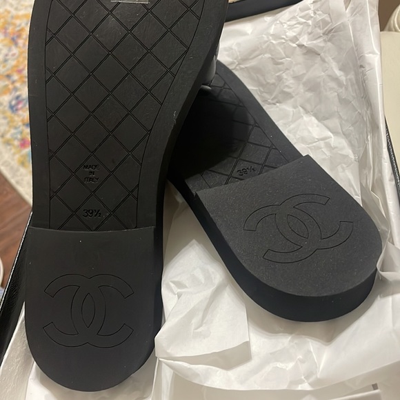 CHANEL | Shoes | Chanel Slides Sandals Black Quilted Leather Mules Gold ...